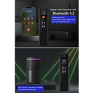64GB Digital Voice Recorder, 3072KBPS Voice Activated Recorder One-Touch Recording with Playback, Noise Cancellation with Password, Bluetooth, Dictaphone Recorder for Lectures, Meetings, Interviews