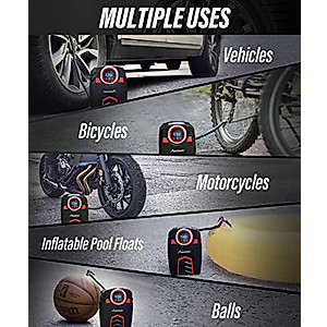 Avid Power Tire 12V Air Compressor w/Digital Pressure Gauge, Car Pump w/LED Light, Auto Shut-Off DC Tire Inflator for Car, Bicycles, Balls and Other Inflatables