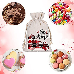 Whaline 24 Pack Valentine's Day Burlap Gift Bags 6 Designs Red Black Buffalo Plaid Drawstring Bags Rustic Style Linen Pouches Sacks for Wedding Bridal Shower Party Favors Supplies, 4 x 6 Inch