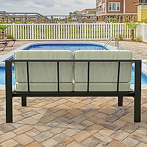 ANYHI Aluminum Outdoor Patio Loveseat, 2 Seats Patio Sofa Furniture with 4 inch Waterproof Cushion, Good for Garden,Porch,Courtyard,Black and Beige