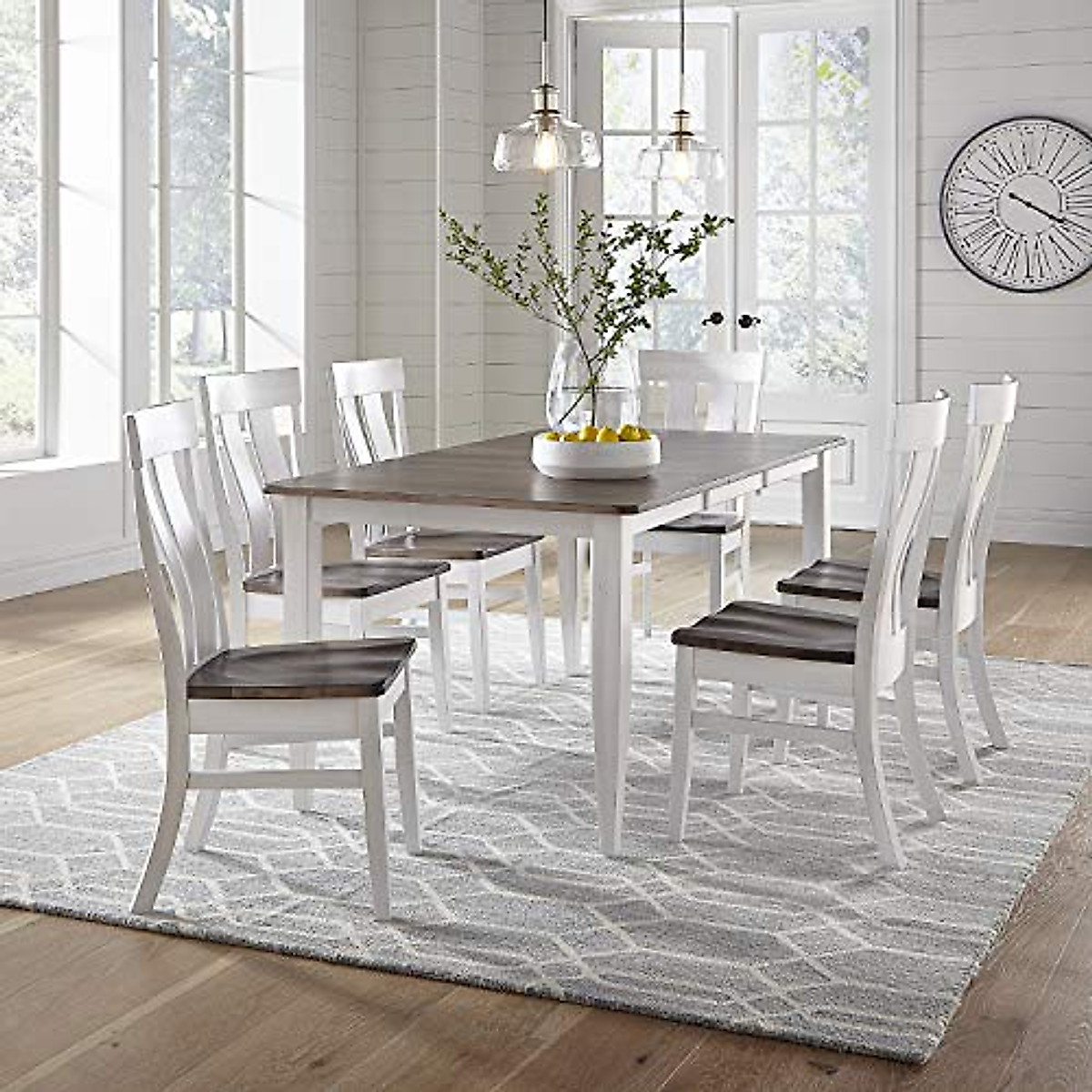 Carol's Inspirations 7 Piece Solid Maple Wood Dining Room Set | Full Kitchen Table Set with Extendable Table and 6 Chairs | Distressed Rectangle Table with Eased Edge | Handmade in USA