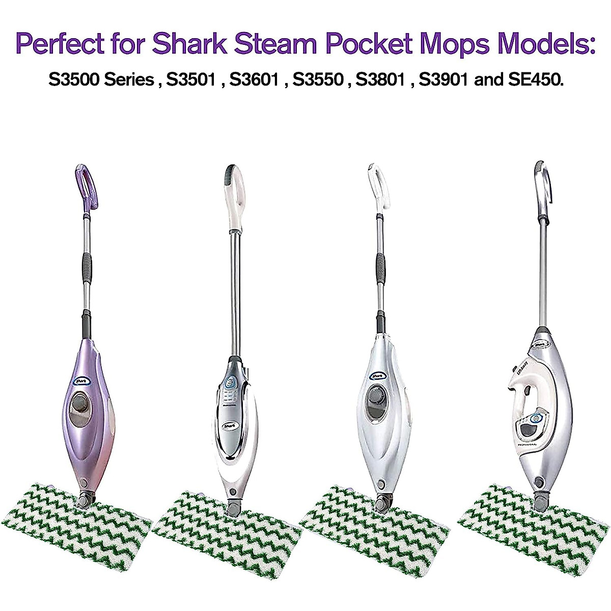 3 Pack Compatible Shark Replacement Mop Pads Steam Pocket Mops S3500 Series S3501 S3601 S3550 S3901 Green