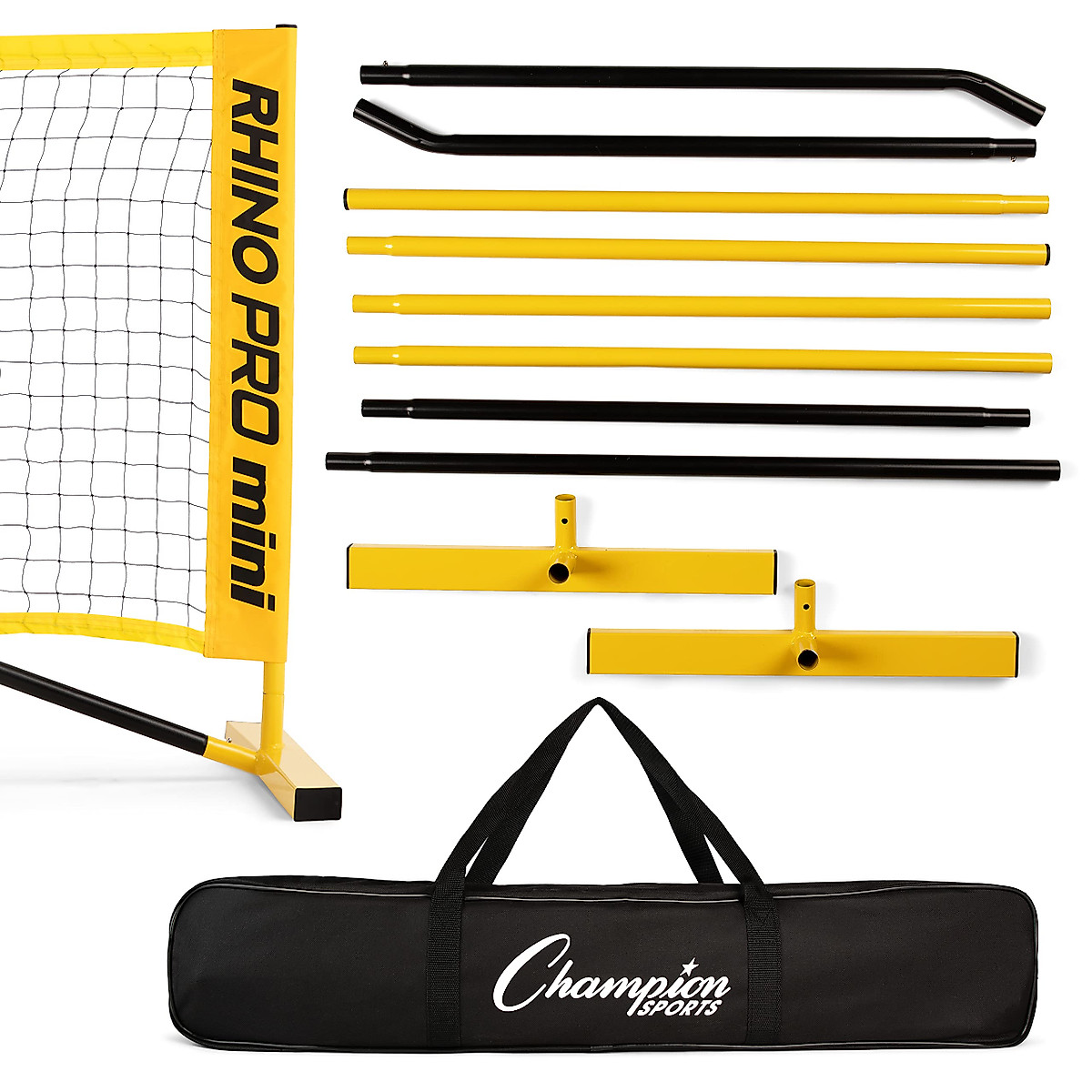Champion Sports Adjustable Racquet Sport Net: Portable 10 Foot Racket Sport Game Net for Volleyball, Tennis, Pickleball, and Badminton - Yellow