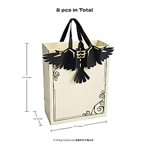 Cheerland 8pcs Halloween Party Favor Bags with Gothic Paper 3D Crow for Birthday Baby Shower Paper Bags Snack Bag Raven Goodie Bag Candy Bag with 3D Crows Party Supplies Trick or Treat Bag