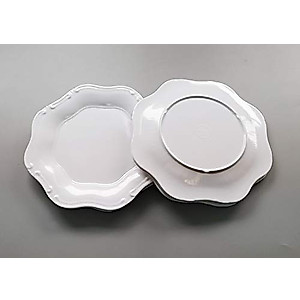 LOK-OSEMILE Melamine Dinner Plates Set for 6, 11 inch Dinner Dishes Set for Indoor and Outdoor Use, White