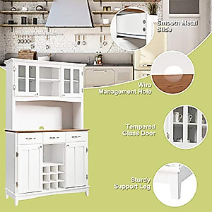 Giantex Buffet Hutch Cabinet, Kitchen Hutch Sideboard, Buffet Cabinet on Storage Island, Wood Kitchenware Server with 3 Large Drawers and 9 Wine Bottle Modulars (White)