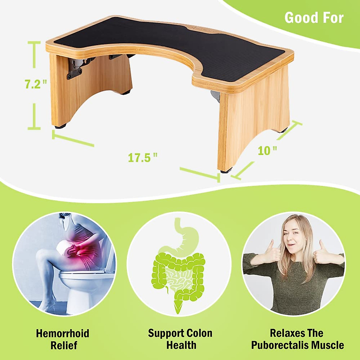 StrongTek Wooden Toilet Stool, Foldable Potty Stool, Squat Poop Step Stool, Extra Thick & Durable, 350 Lbs Capacity, Anti-Slip, Easy Storage, Ideal for Elderly, Kids & Pregnant Women