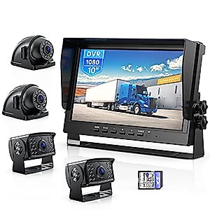 ZEROXCLUB 10" HD Backup Camera System Kit, Loop Recording Large Monitor with Wired Rear View Camera, IR Night Vision Waterproof Camera with Safe Parking Lines for Bus, Semi-Truck, Trailer, RV, BY104A