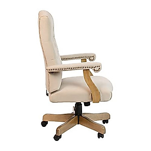 Flash Furniture Traditional Office Chair - Ivory Microfiber Tufted Swivel Office Chair - Home Office Desk Chair with Driftwood Base