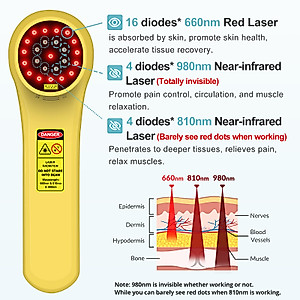 MBBQNN Laser Therapy Device for Pain Relief 4x980nm+16x660nm+4x810nm Cold Laser Therapy for Dogs Horses Equine Cats Low Level Laser Therapy for Tissues Joints Аrthritis Wound Healing Acute Injuries