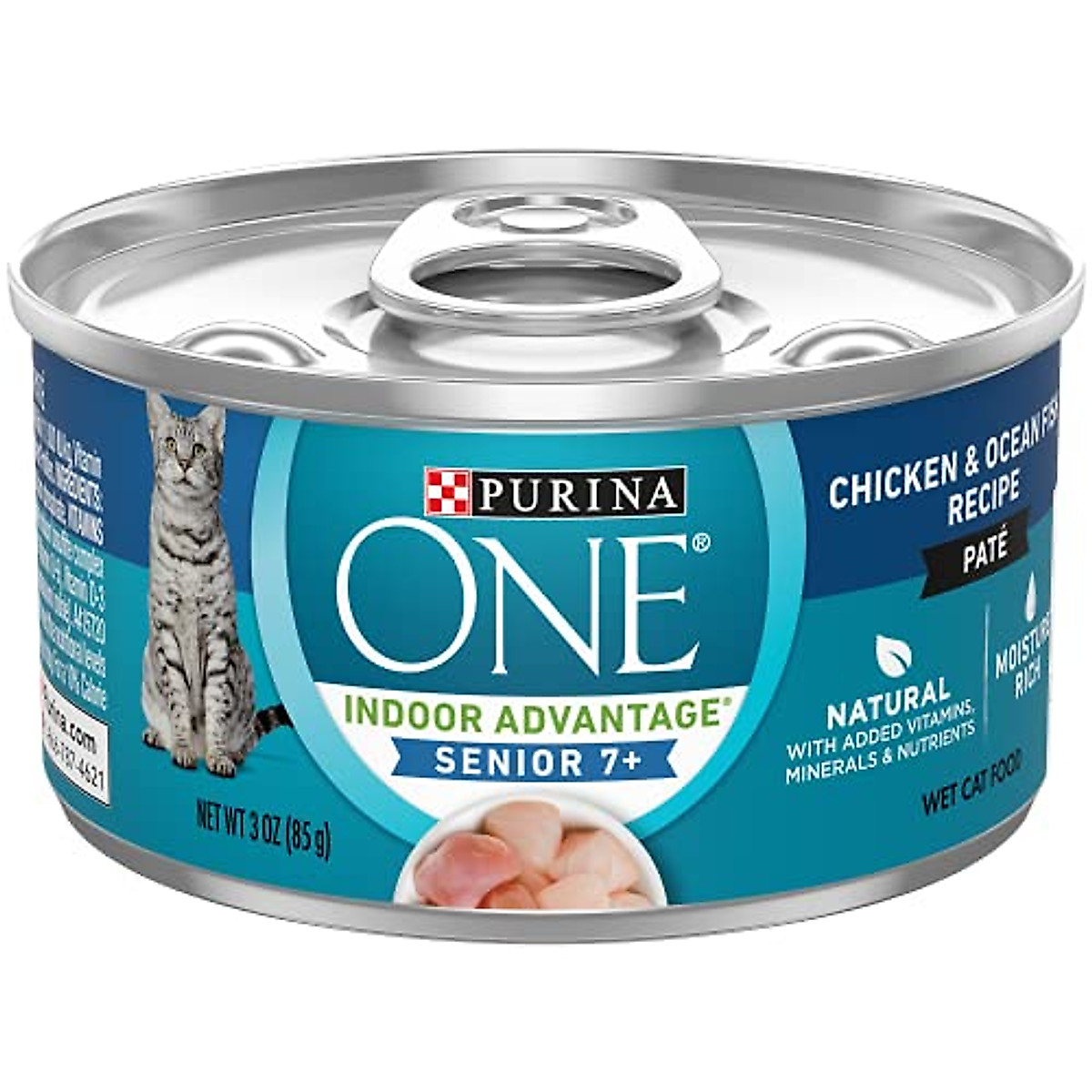 Purina ONE Grain Free, Natural Senior Pate Wet Cat Food, Vibrant Maturity 7+ Chicken & Ocean Whitefish Recipe - (Pack of 12) 3 oz. Pull-Top Cans