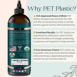 Organic Castor Oil (16oz) - Pure Castor Oil Organic Hexane Free Cold Pressed Unrefined Bottle - Natural Hair Growth Oil for Moisturizing & Healing Dry Skin - Castor Oil for Skin & Hair Treatment Oil