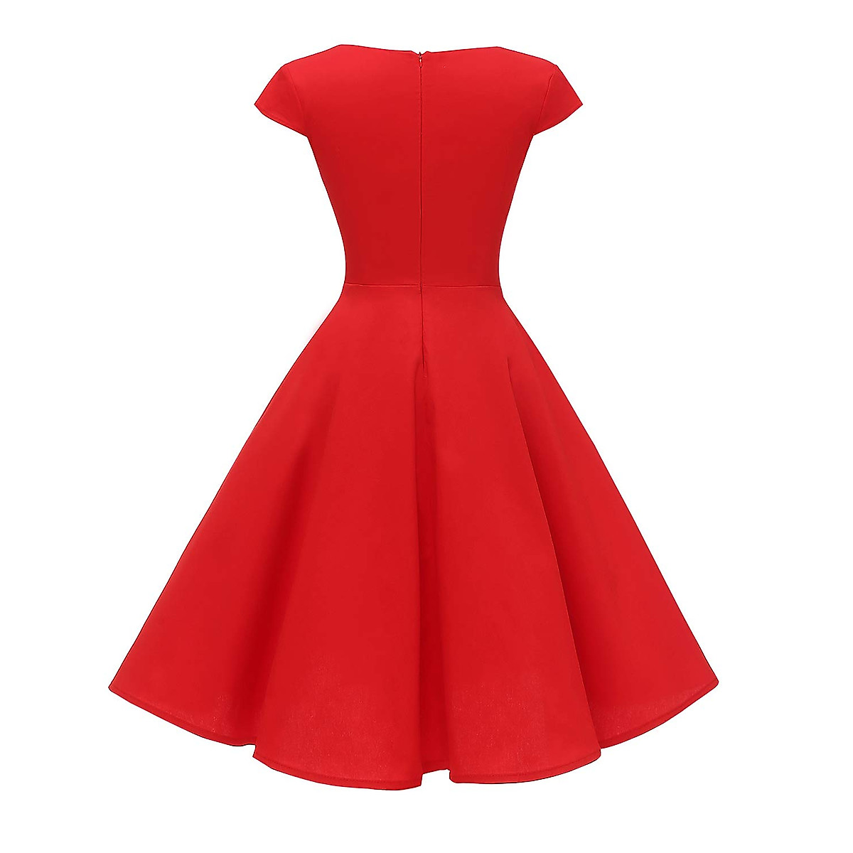 Hanpceirs Women's Cap Sleeve 1950s Vintage Party Dress Cocktail Dress Formal Dresses with Pocket Red L
