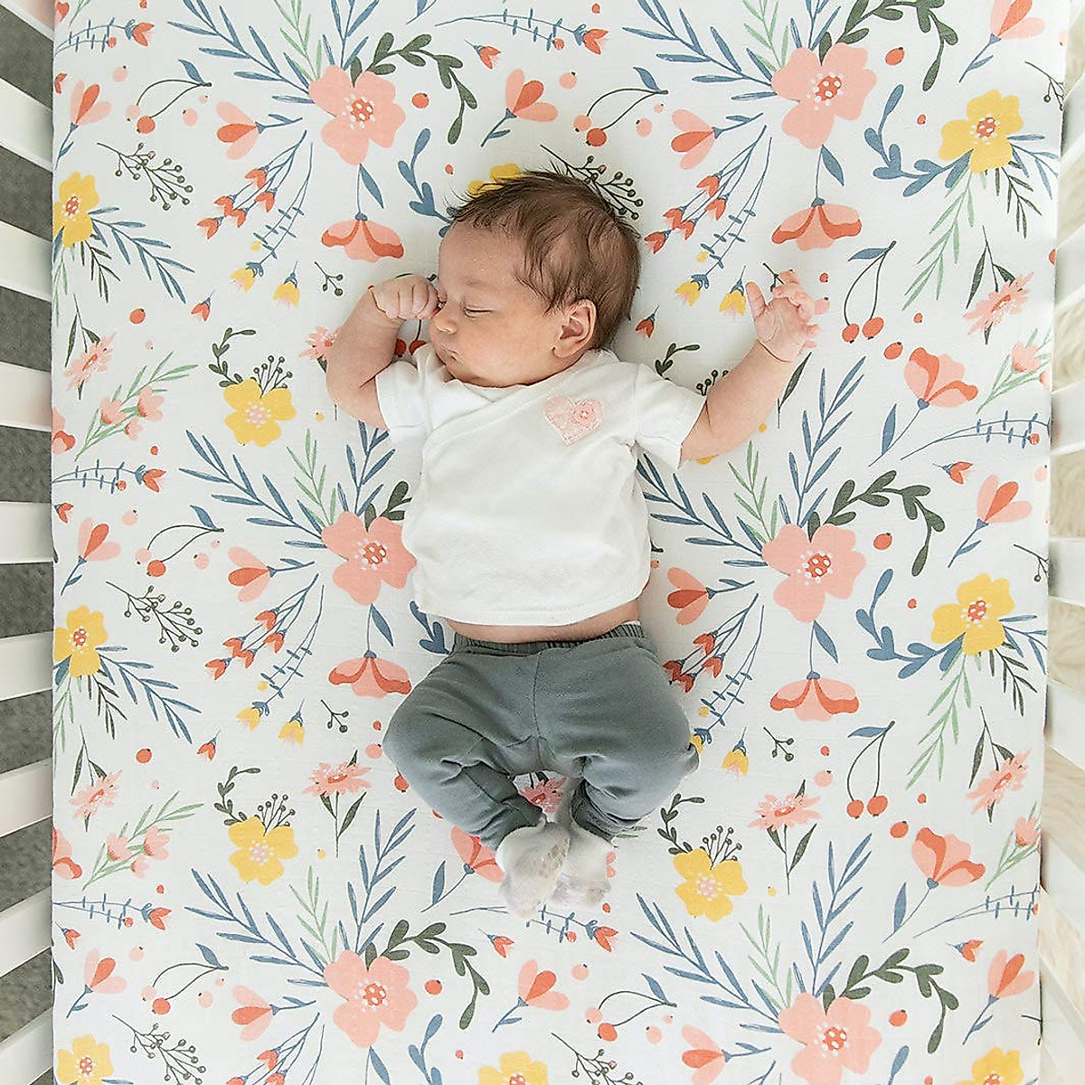 Graced Soft Luxuries 100% Cotton Fitted Crib Sheet for Standard Crib and Toddler Mattresses, for Baby Boys and Girls (Floral Burst)