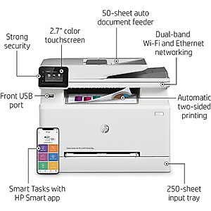 HP Color Laserjet Pro M283fdwB Wireless All-in-One Laser Printer, Print Scan Copy, Remote Mobile Print, Auto 2-Sided Printing, 22 ppm, 250-Sheet, Works with Alexa, Bundle with JAWFOAL Printer Cable