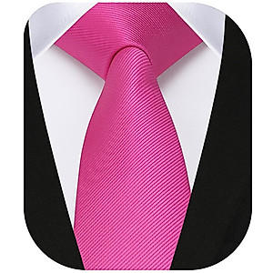 HISDERN Hot Pink Ties for Men Solid Color 2.17'' Skinny Slim Tie Formal Business Fushia Neckties Classic Woven Satin Wedding Necktie