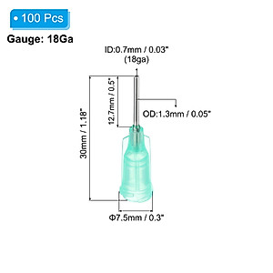 PATIKIL 18Ga x 0.5 Inch Dispensing Needle Tips, 100Pcs Stainless Steel and Plastic Glue Needle Tube Blunt Tips with Luer Lock for Glue Oil Applicator, Cyan Blue
