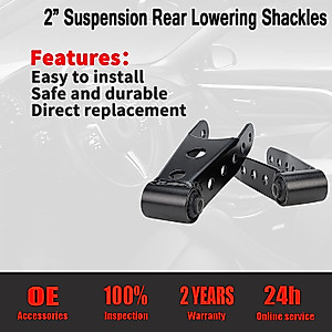 Suspension Rear Lowering Shackles 2" Leaf Spring Drop Shackle Kit fit for Chevy C1500 C2500 K1500 K2500 Suburban S10 Blazer Tahoe Silverado 1500 GMC Yukon Sierra Ford Ranger F150 Replaces 6400 410520