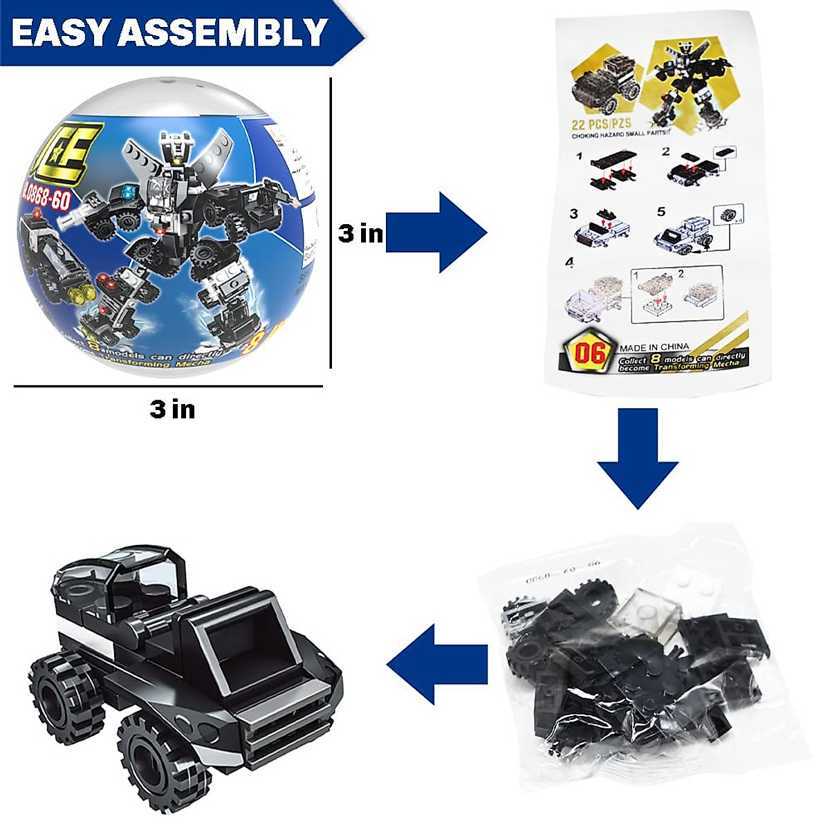 WODMAZ 12 PCS Pre Filled Easter Eggs with Robot Vehicles Building Blocks, Car Toys Set for Kids' Gift, Easter Party Favors, Easter Basket Fillers, Easter Egg Hunt, Classroom Events