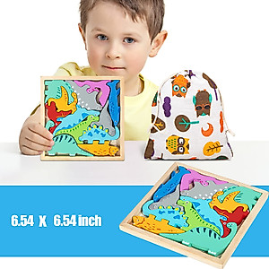 Wooden Dinosaur Puzzles for Toddlers 2-4, Stacking Dinosaur Blocks Toys for Kids 3-5, Toddler Montessori Toys for 2 3 4 Year Old Boy Girl Birthday Gifts