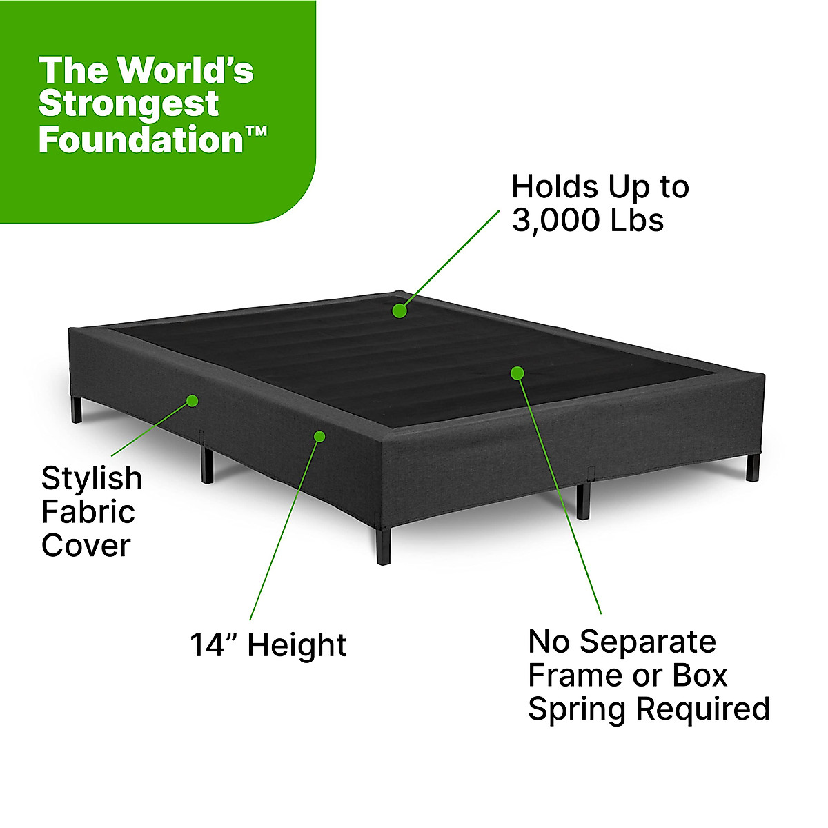 GhostBed Mattress Foundation & Box Spring in One - Metal Platform Bed Frame with Steel Slat Support, Fabric Cover & Headboard Brackets - California King