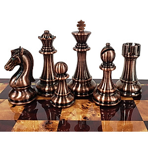 Large 4 3/8 inch King Copper & Gold Finish Staunton Chess Men Set NO Board