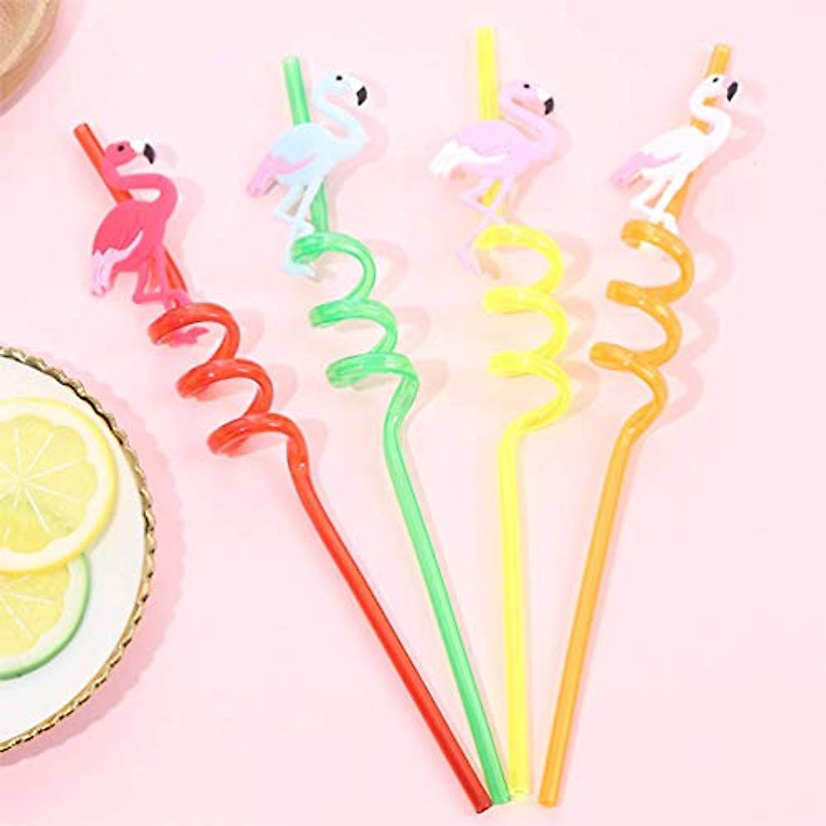 12pcs Reusable Straws Silly Crazy Loop Straws Plastic Drinking Straws for Wedding Birthday Party Favors Supplies - Flamingo
