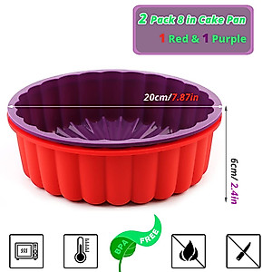 AILEHOPY 8 Inch Silicone Charlotte Cake Pan -Set of 2- Round Baking Molds for Cheese Cake,Chocolate Cake, Rainbow Cakes, Strawberry Shortcake, Brownie Tart Pie
