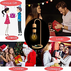 Floatidea Magnetic Levitating Lamp with Wireless Phone Charging Pad Floating Light Bulb LED Night Light Wood Grain Table Lamp Levitation Desk Lamp for Office Home Decoration Christmas Gift