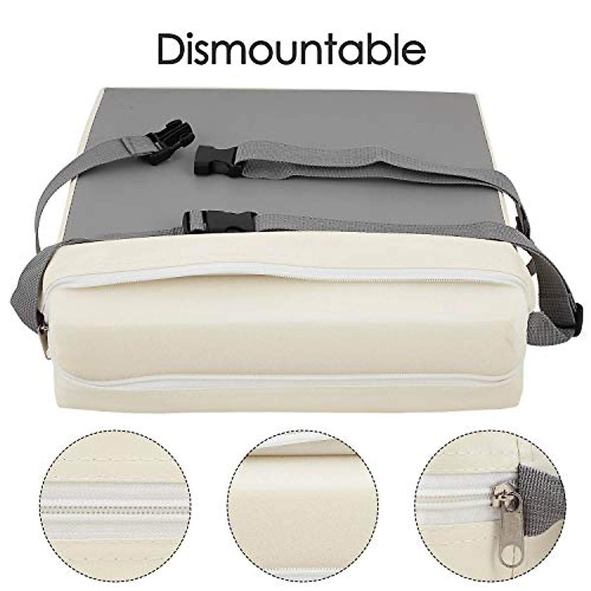 Booster Seat for Table Dining - Toddler PU Washable 2 Straps Safety Buckle Kids Booster Seat for Dining Table, Portable Travel Increasing Cushion (Grey-Beige)