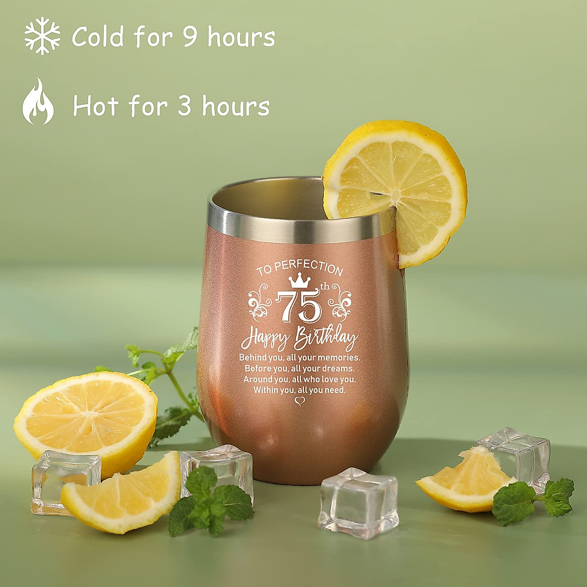 LAMCEPLU 75th Birthday Gifts for Women, Happy 75th Birthday Decorations for Women, Funny 75 Year Old Birthday Gift for Her, Mom, Grandma, Aunt, Friend- 12oz Stainless Steel Insulated Wine Tumbler