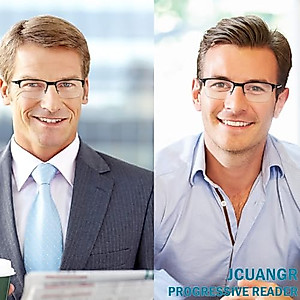 Bifocal Reading Glasses for Men, No Line Bifocals Progressive MultiFocus Readers, Wide Clear Top Transition Non Prescription Multifocal Eyeglasses,Large Anti Blue Light Multi focals Half Frame +2.5