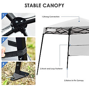 Tangkula 7x7 Ft Pop Up Canopy, Slant Leg Outdoor Canopy with Carry Bag & 4 Stakes, Compact Portable Canopy Tent for Hiking Camping Fishing & Picnic (7'x7' Base; 6'x6' top)
