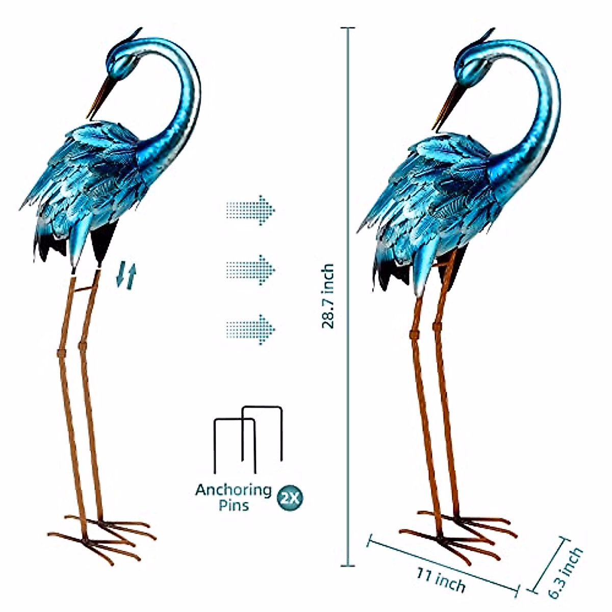 Chisheen Crane Garden Statues, Metal Garden Crane Outdoor, Blue Heron Sculpture Metal Yard Art, Large Garden Heron Decoy, Bird Statues, Lawn Ornaments for Backyard Pond Patio Porch Outside Decorations