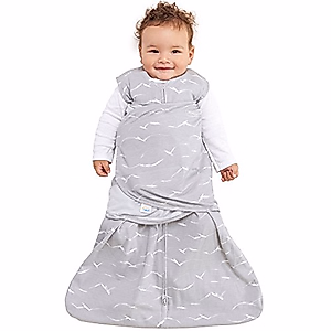 HALO 100% Cotton Sleepsack Swaddle, 3-Way Adjustable Wearable Blanket, TOG 1.5, Grey Birds, Small, 3-6 Months