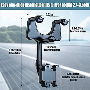 KOWVOWZ 360 Degree Rotatable and Retractable Car Phone Holder, Vehicle Rear View Mirror Phone Holder Universal 360-degree Rotation Adjustment Mirror Phone Holder for iPhone Smartphones and Cars