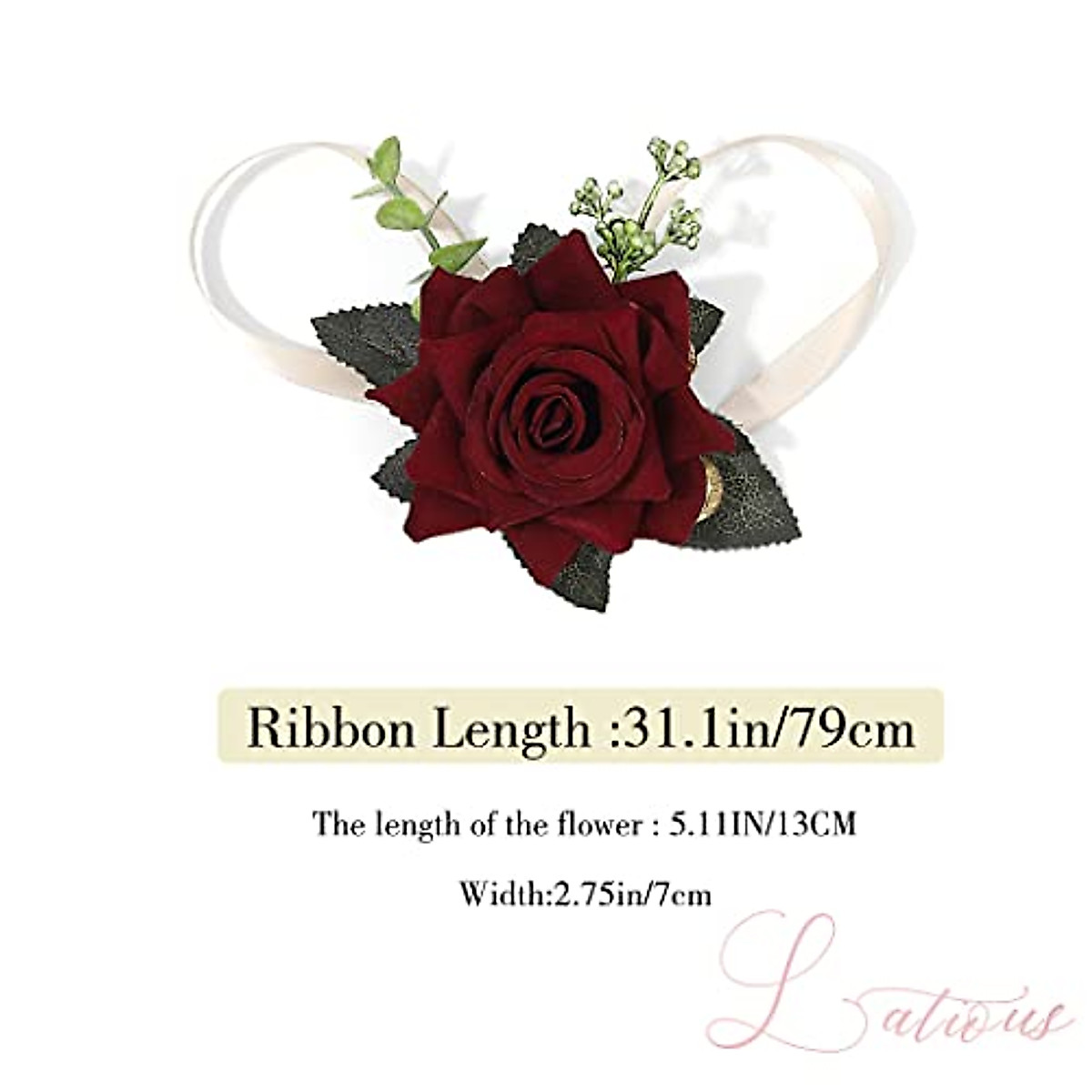 Latious Wedding Bride Wrist Corsage Red Bridal Rose Wrist Flower Bridesmaids Hand Floral Decor Flowergirl Prom Party Accessories for Women and Girls (Red)