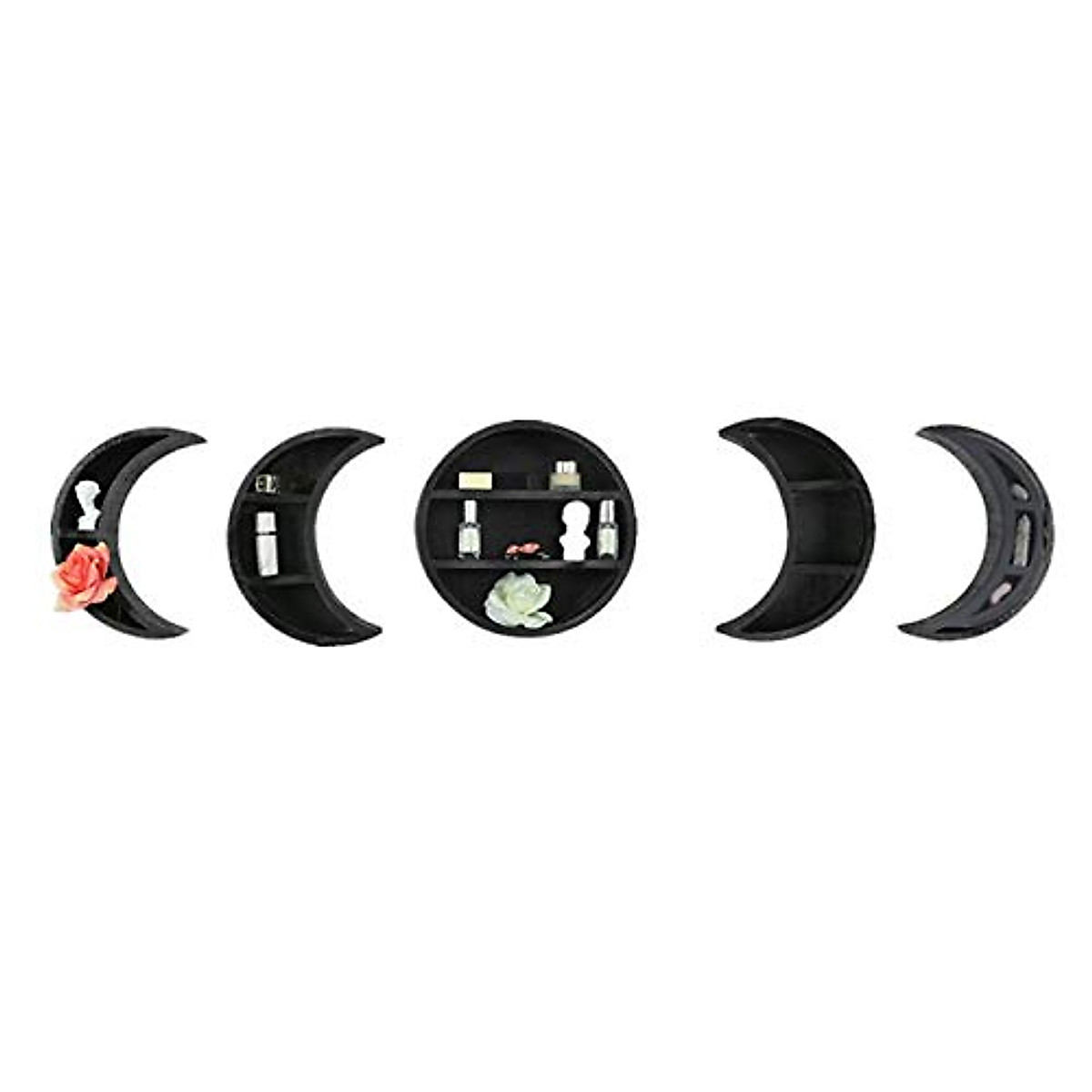 LOYALHEARTDY Black Moon Shelf, 5Pcs Moon Decor Wooden Display Shelf Moon Shaped Shelf for Crystals Suitable for Bedroom Living Room Bathroom