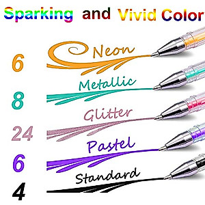 Larkpad 48 Color Gel Pen Set with Portable Nylon Case-24 Glitter 8 Metallic 6 Neon 6 Pastel 4 Classic for Adult Coloring Drawing Note Taking (48 Pens)