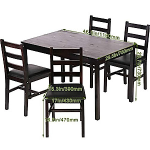 FDW Kitchen Table and Chairs for 4 Dining Room Table Set,Wood Elegant Kitchen Sets for Small Space,Dark Brown