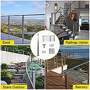 VEVOR Cable Railing Post Level Deck Stair Post 36 x 0.98 x 1.97" Cable Handrail Post Stainless Steel Wire Drawing Deck Railing Pre-Drilled Pickets with Mounting Bracket Stair Railing Kit Silver