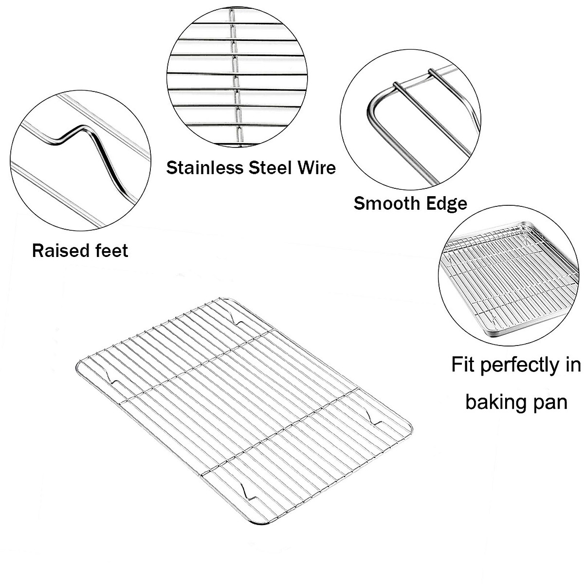 TeamFar Baking Tray and Rack Set, Stainless Steel Baking Pan Cookie Sheet with Cooling Rack, 12.5 x 10 x 1 inch, Non Toxic & Healthy, Easy Clean & Dishwasher Safe