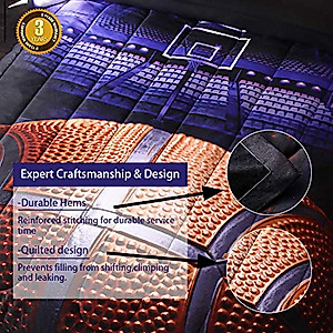 Btargot Basketball Comforter Sets Twin for Boys Teens,3D Sports Basketball Bedding,Soft Microfiber Reversible Quilt with 2 Matching Pillow Shams
