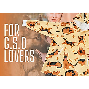 Huglanket German Shepherd Gifts for Women Men, Wearable Flannel Blanket Hoodie, Oversized Hooded Sweatshirt, One Size, Cartoon