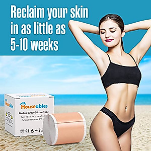 Silicone Scar Sheets, Soft Gel Tape, 1.57” x 60”, with 2” Perforations, Tan, Flexible, Medical Grade for Surgery, Keloids, Burns, Sensitive Skin, Wound Protection, Healing Patch | Houseables