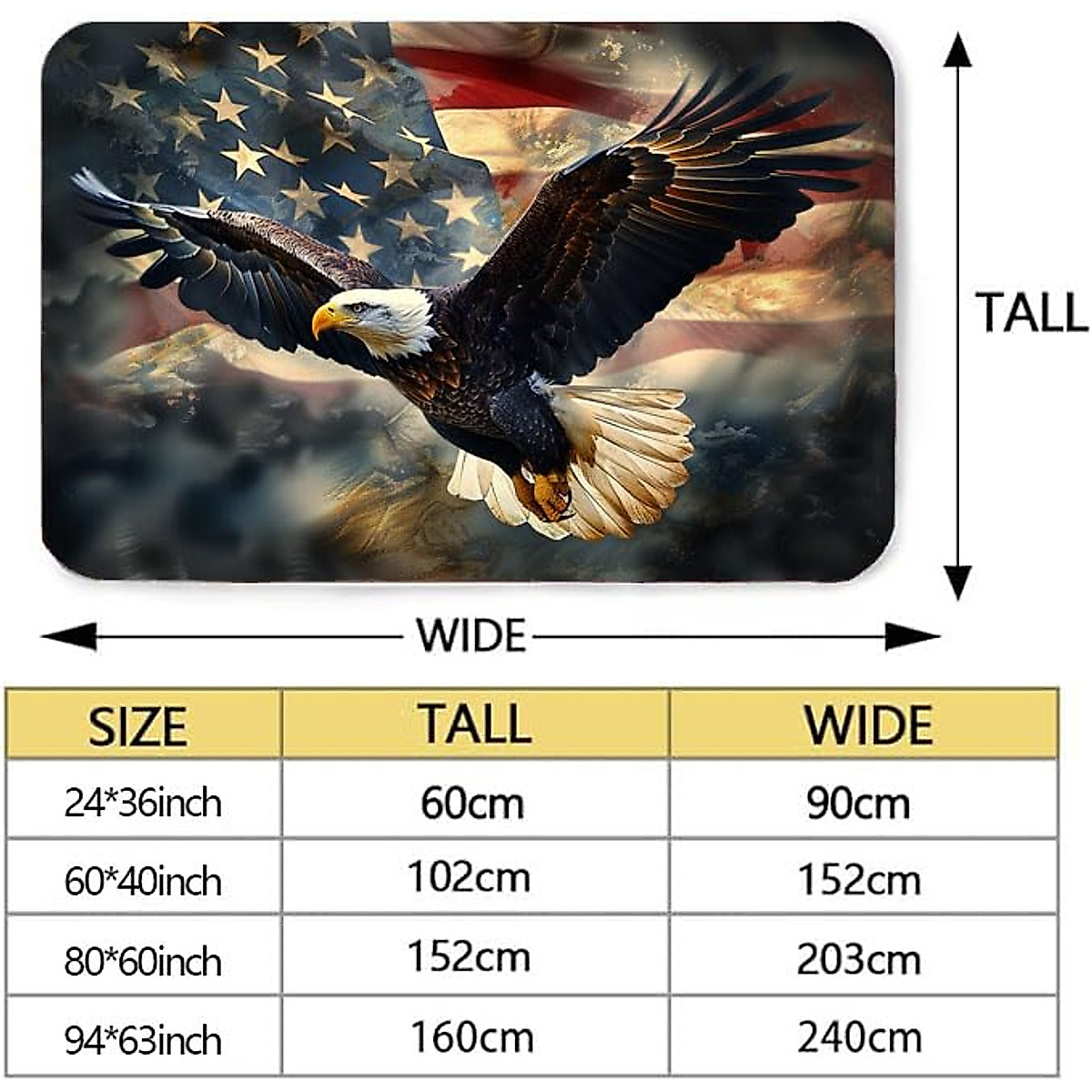 Kroveiu American Bald Eagle Flag Area Rugs American Flag Animal Area Rugs Kitchen Rug Bathroom Entrance Hallway Dining Room Living Room Area Rug Home Decor Area Rugs 60 * 80 inches