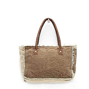 NATURALS EXPORT OAG Upcycle Canvas Bag, Handmade Bag With Leather, Tote Shoulder Handbag for Women, Brown