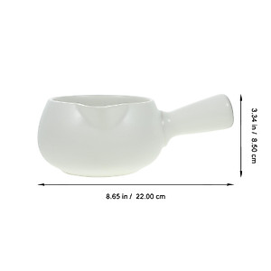 Luxshiny Ceramic Milk Pot, Butter Warmer with Handle Mini Saucepan Ceramic Mini Milk Pan for Kitchen Home (White)