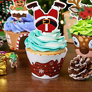 Hemoton 72Pcs Christmas Cupcake Toppers and Wrappers Cute Cupcake Dessert Decoration Unique Party Favors for Christmas Party