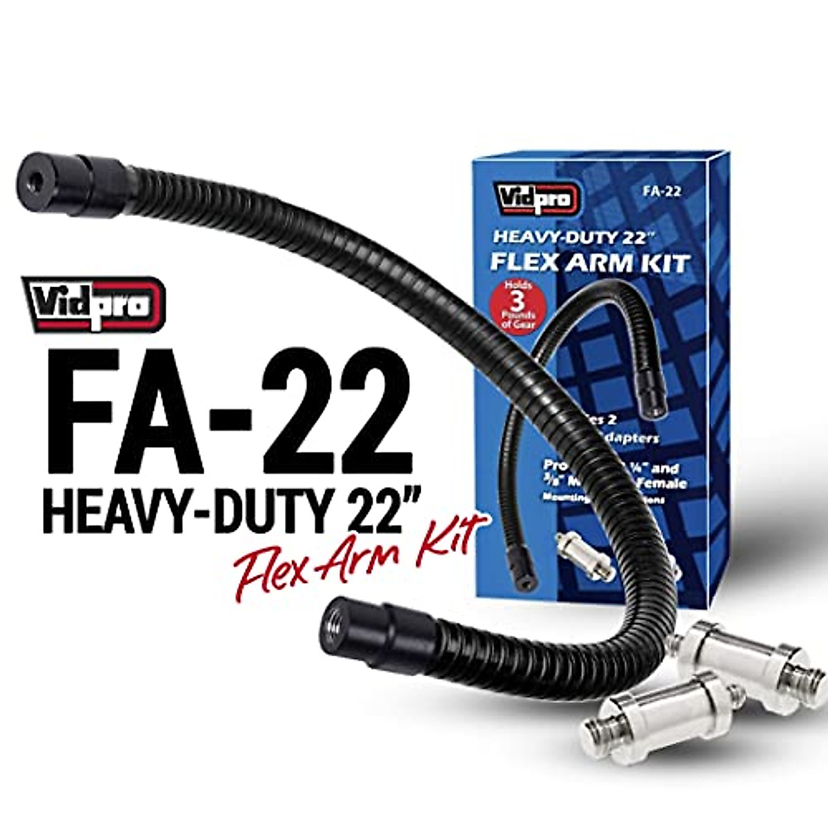 Vidpro FA-22 Heavy-Duty 22-inch Flex Arm Kit - Stiff Yet Flexible Mounting for Mobile Phones Cameras Microphones Lighting and More Fits Most Stands Tripods Rigs Grips and Clamps Holds Up to 3 Lbs
